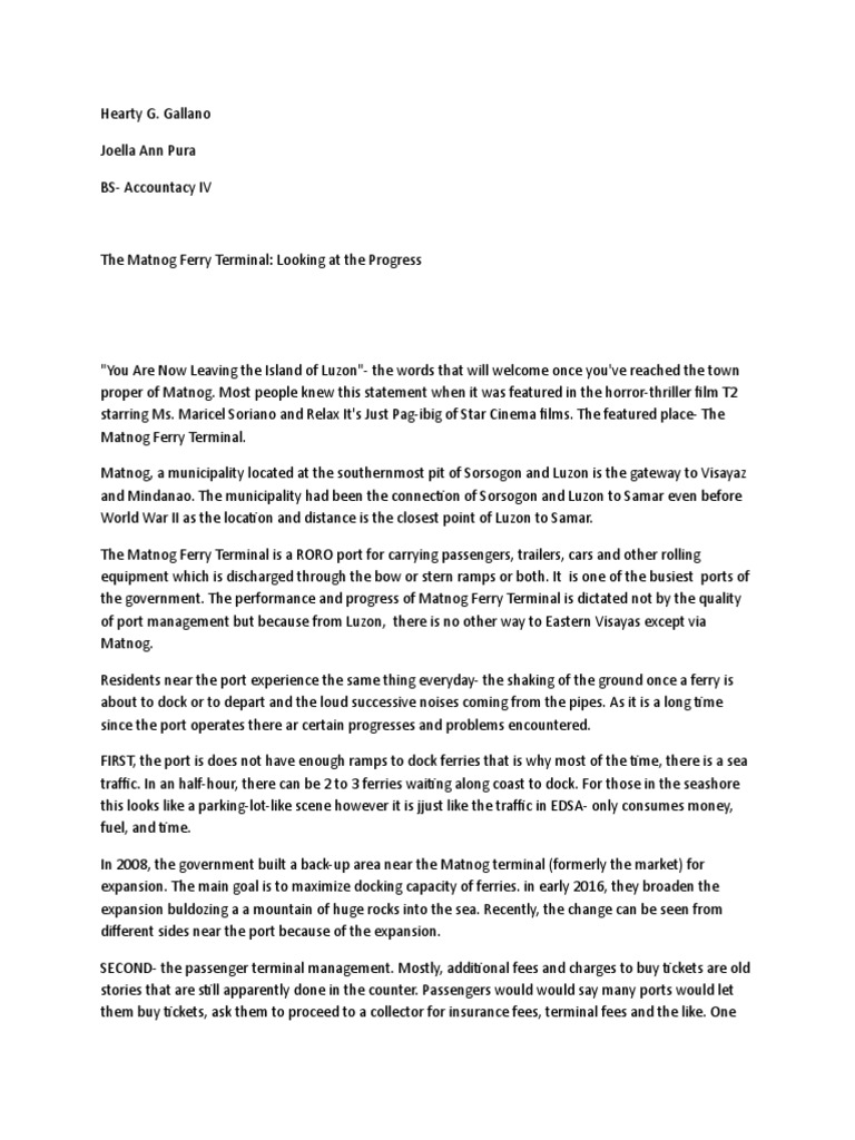 The Matnog Ferry Terminal | PDF | Ferry | Port