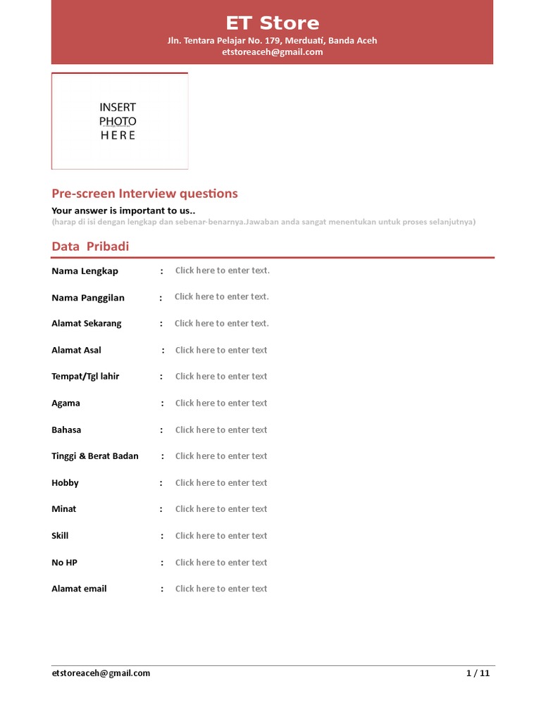 Pre-Screen Interview Questions: Your Answer Is Important To Us. | PDF ...