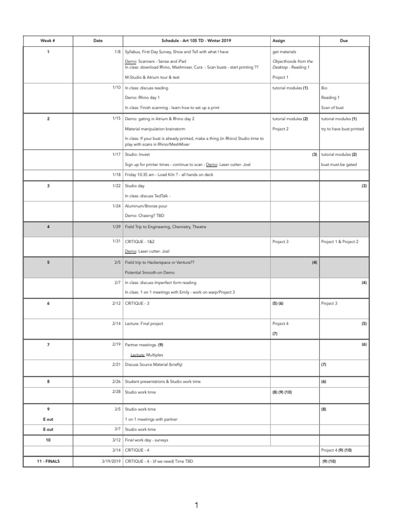 Art105td Schedule w19 | PDF