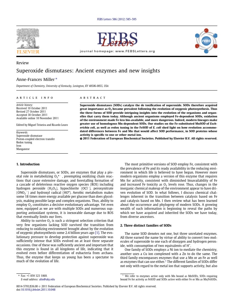 Superoxides Dismutase, A Ancient Enzym and New Insight | PDF ...
