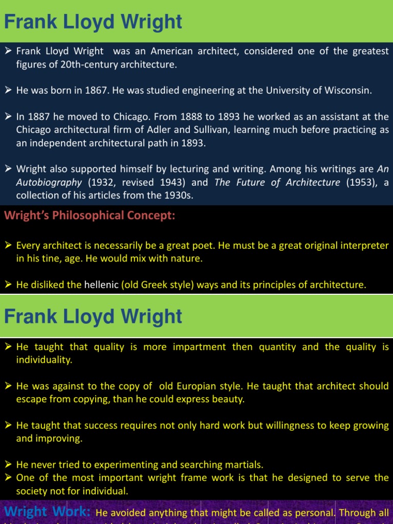 Frank Lloyd Wright: Wright's Philosophical Concept | PDF | Buildings ...