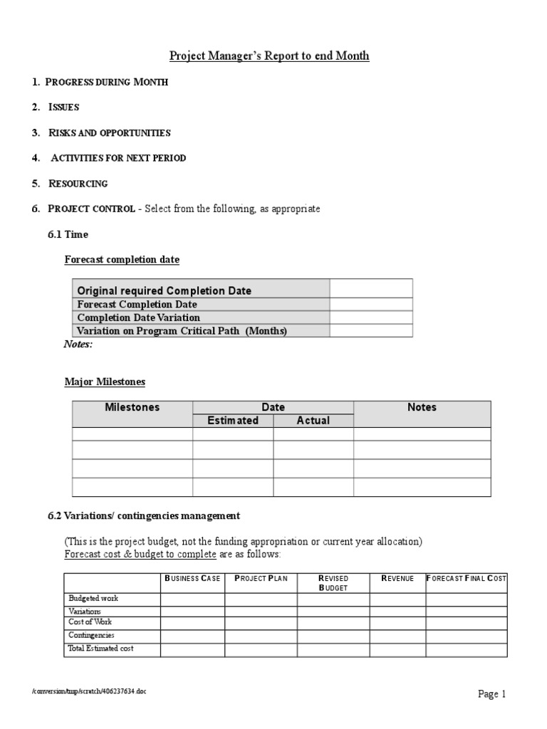 Onq Tools Monthly Project Report Template | PDF | Budget | Budgets And ...
