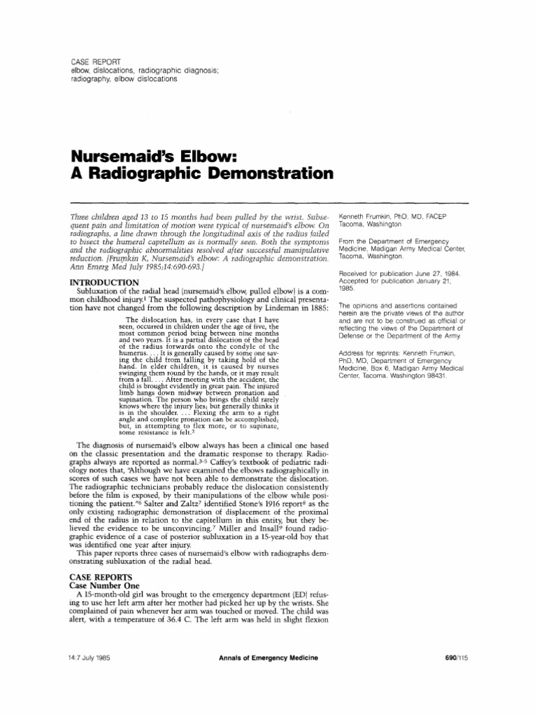 Nursemaid's Elbow: A Radiographic Demonstration: Annals of Emergency ...
