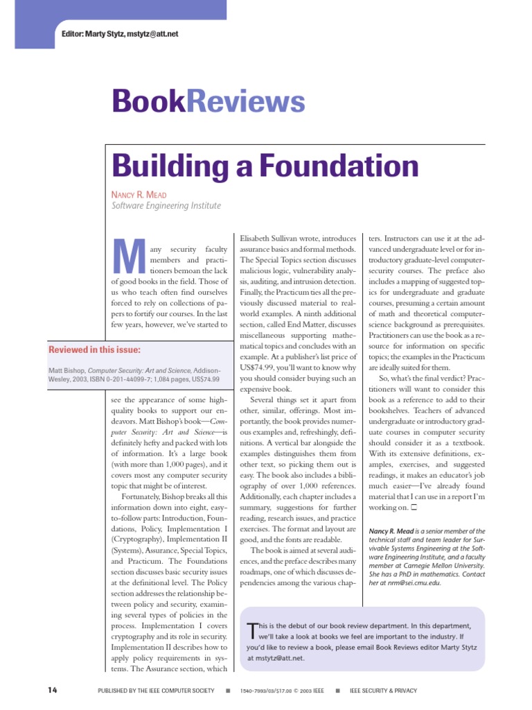 Computer Security Art and Science Book Review | PDF | Computer Security ...