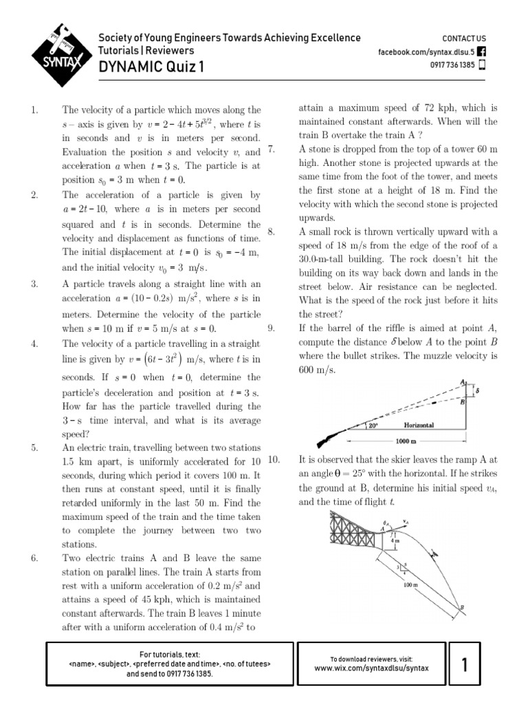 Dynamic Quiz 1: Tutorials - Reviewers | PDF | Physics | Engineering