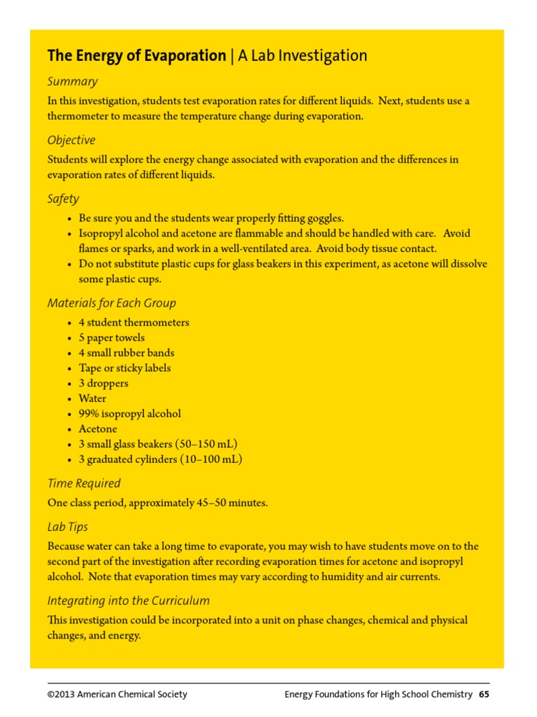 The Energy of Evaporation - A Lab Investigation | PDF | Evaporation ...
