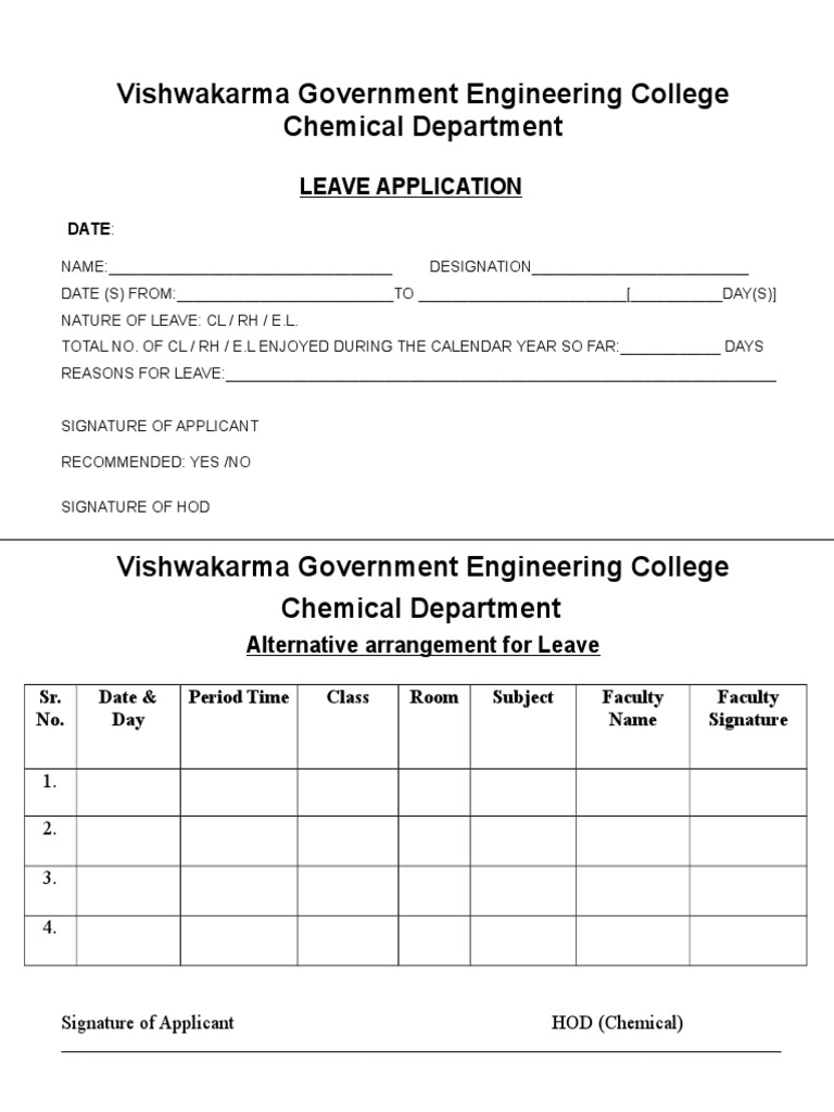 Leave Application Form - Chemical Dept. | PDF | Technology & Engineering