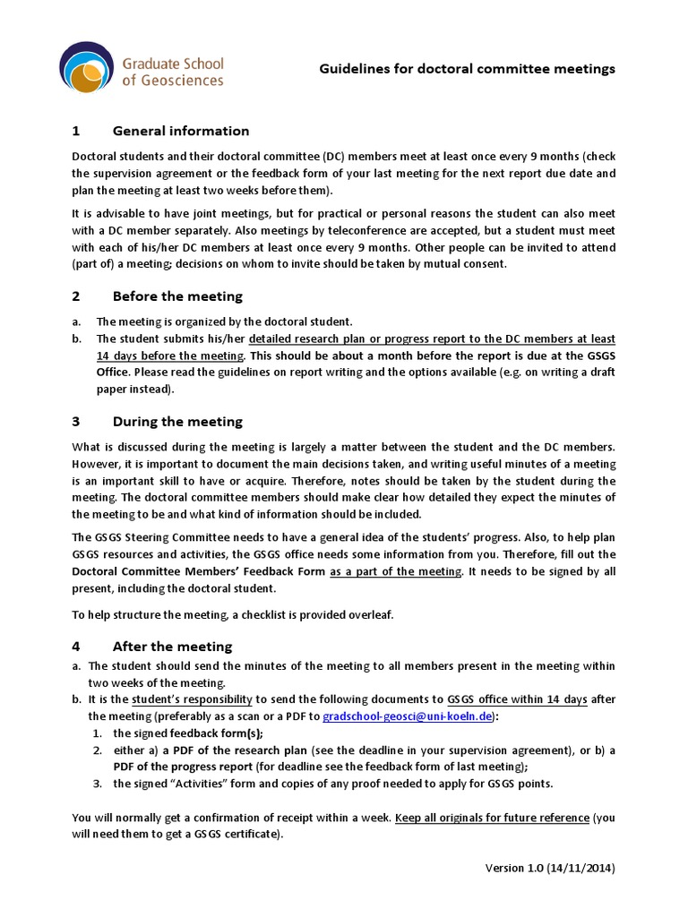 Doctoral Committee Meeting Guidelines | PDF | Doctorate | Cognition
