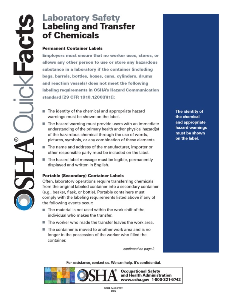 OSHAquickfacts: Lab Safety | PDF | Laboratories | Occupational Safety ...