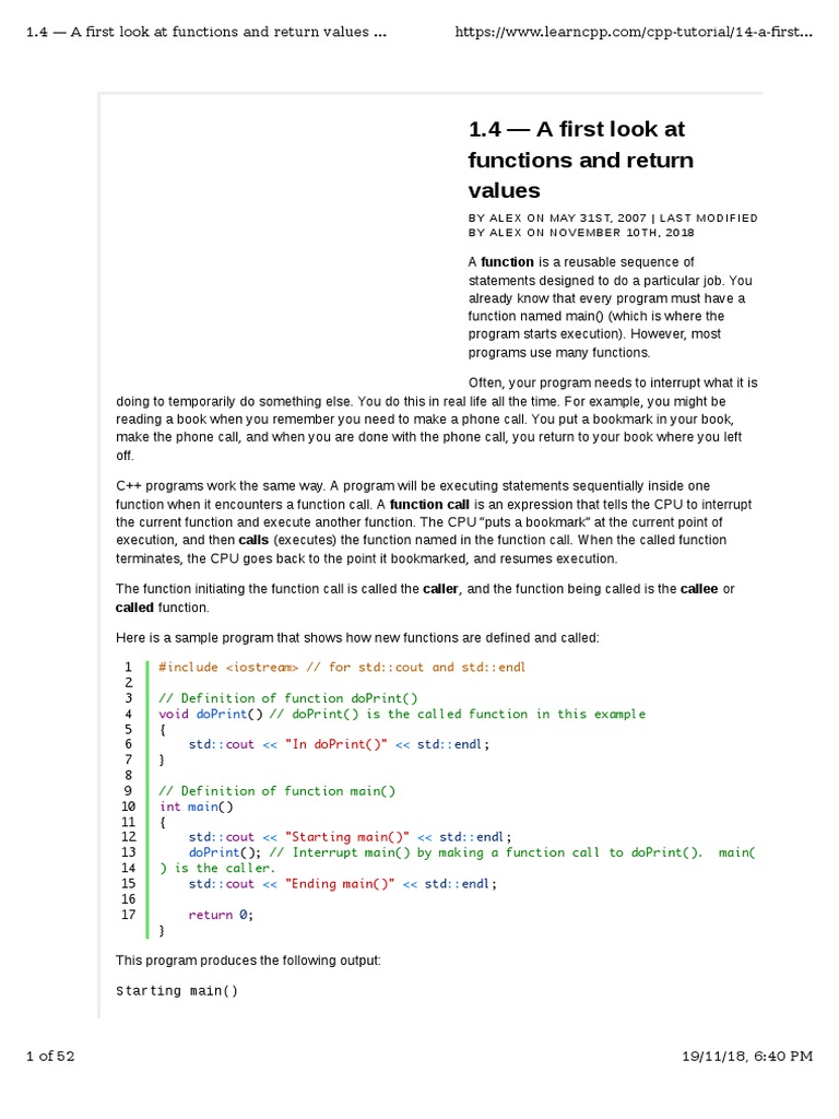 Functions and Return Value | PDF | Subroutine | Software Development