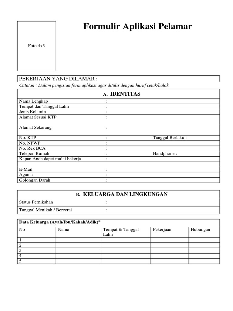 Formulir Aplikasi Pelamar untuk Posisi Pekerjaan | PDF