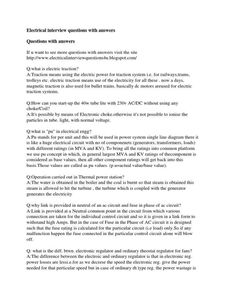 Electrical Interview Questions With Answers Questions With Answers ...