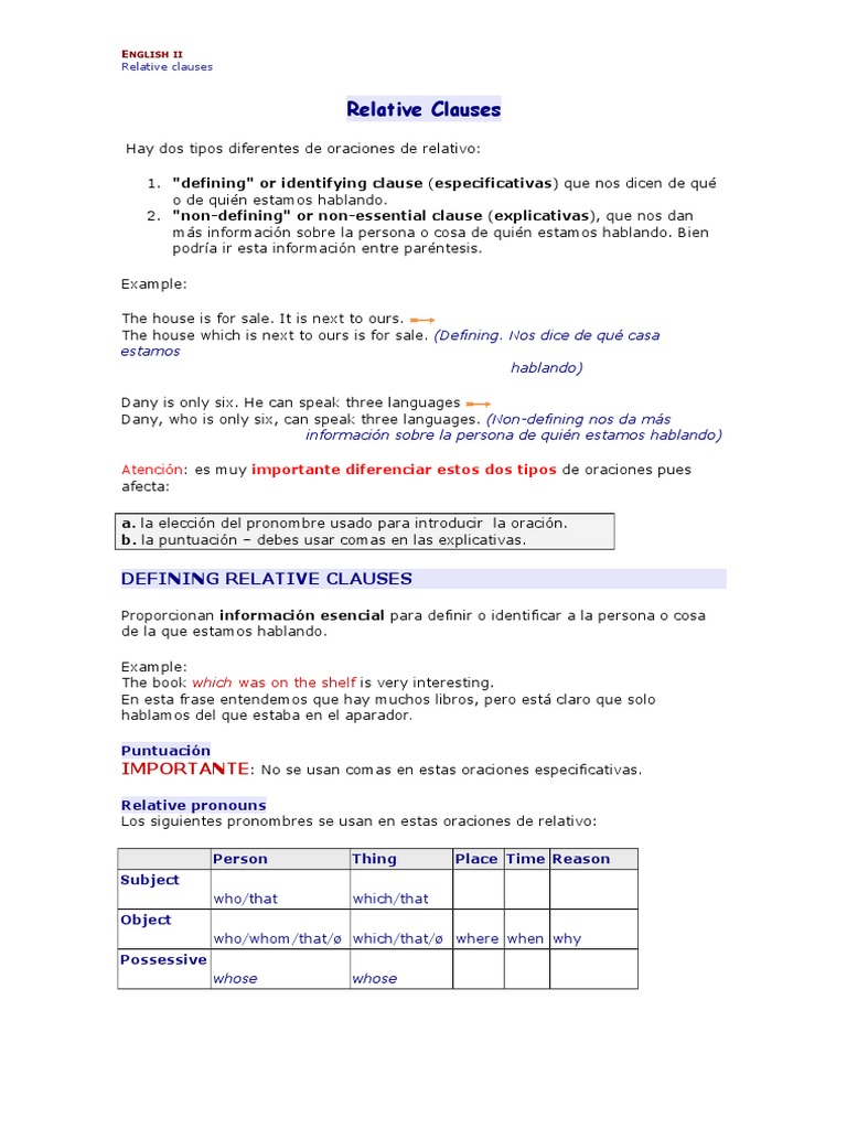 Relative Clauses 2 | Descargar gratis PDF | Gramática | Sintaxis