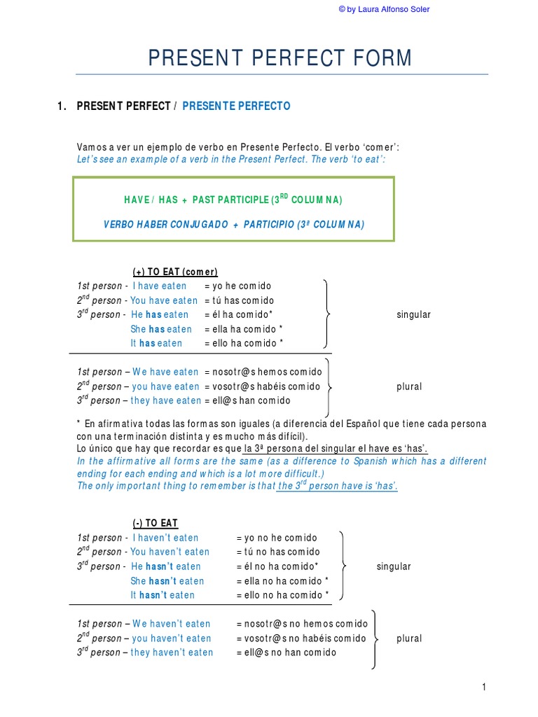 Present Perfect Forma Form | PDF | Linguistic Morphology | Semantic Units