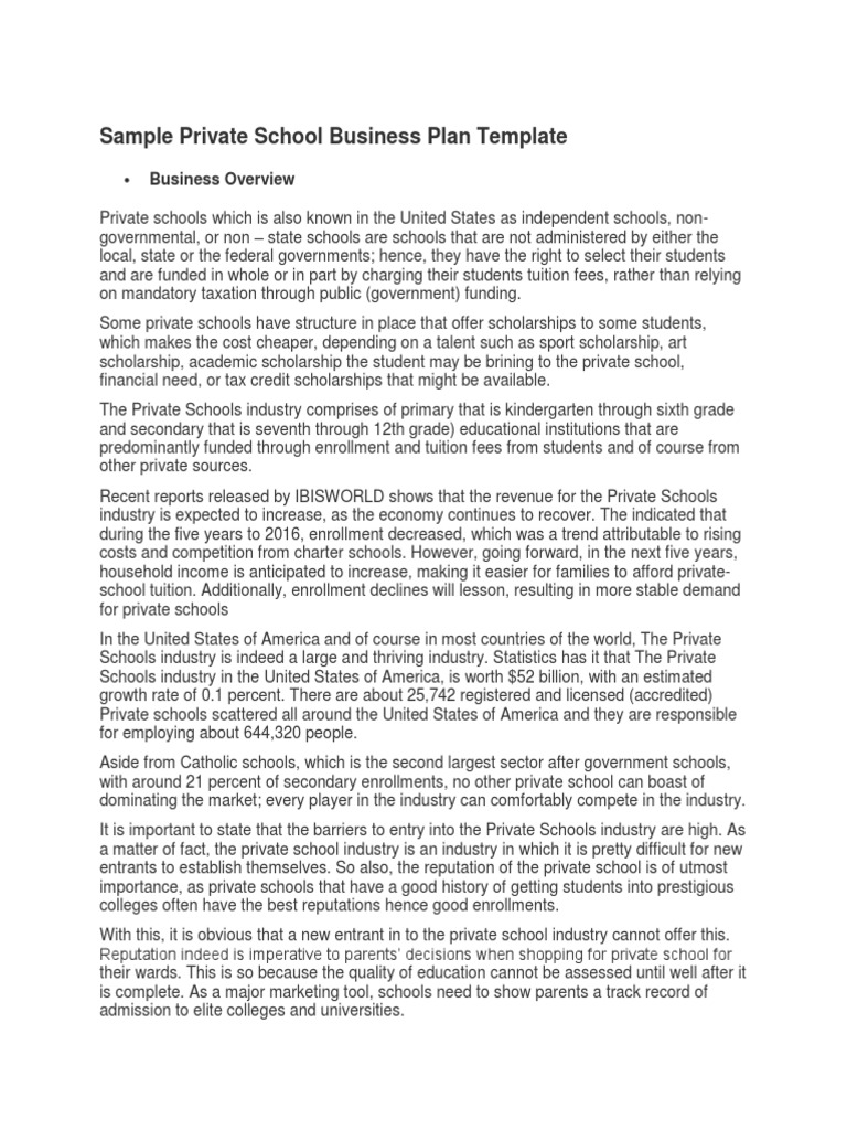 School Business Plan | Private School | Schools