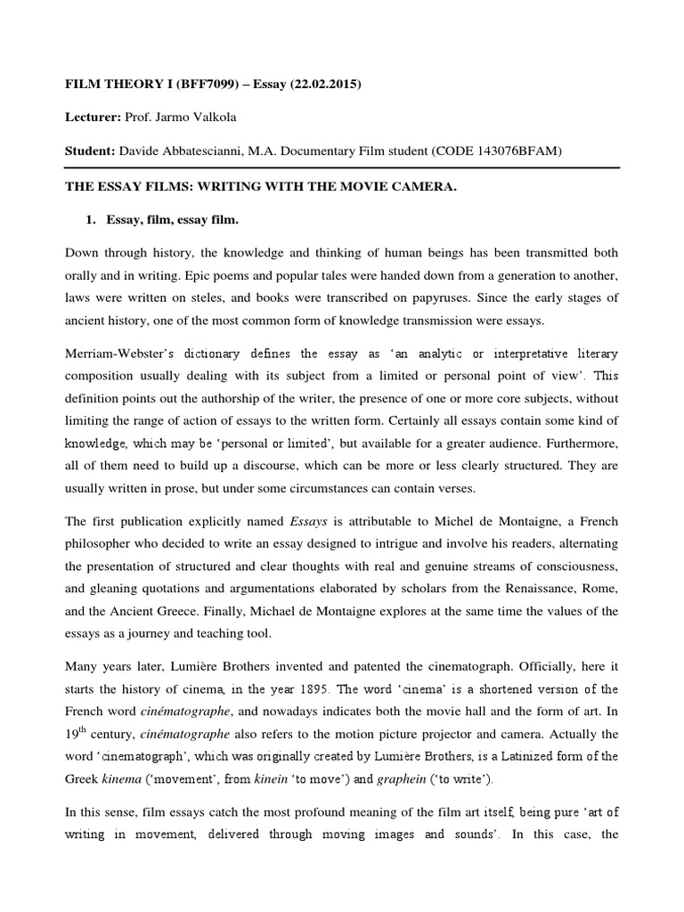 The Film Essays Writing With The Movie Camera | PDF | Essays | Genre