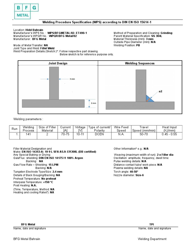 Welding Procedure Specification (WPS) According To DIN EN ISO 15614-1 ...