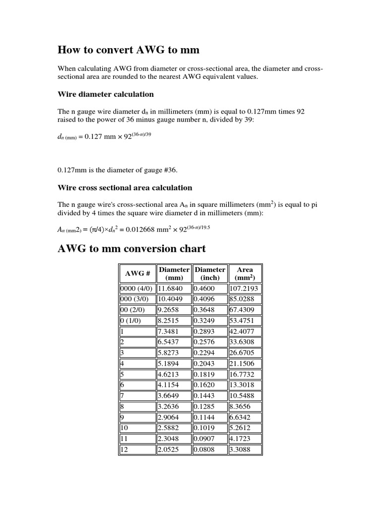 How To Convert AWG To MM: Wire Diameter Calculation | PDF | Wire ...