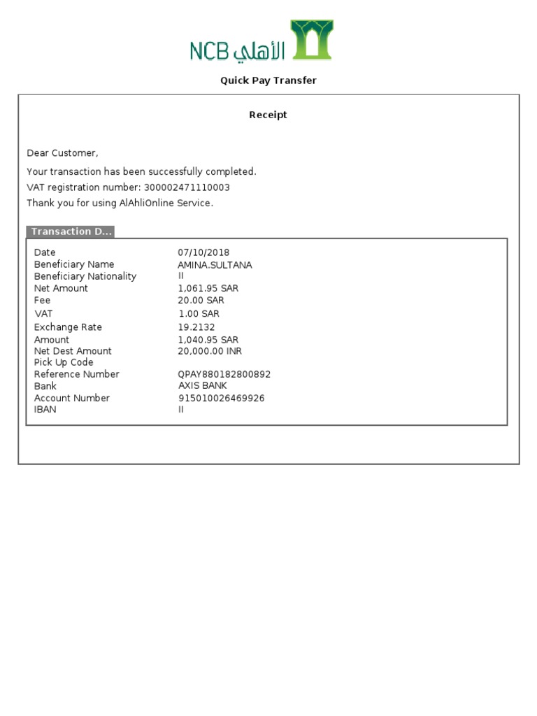 Quick Pay Transfer Receipt 1538912245058 PDF | PDF