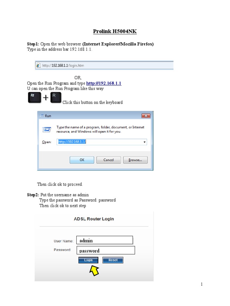 Prolink H5004NK: Step1: Open The Web Browser (Internet Explorer/Mozilla ...
