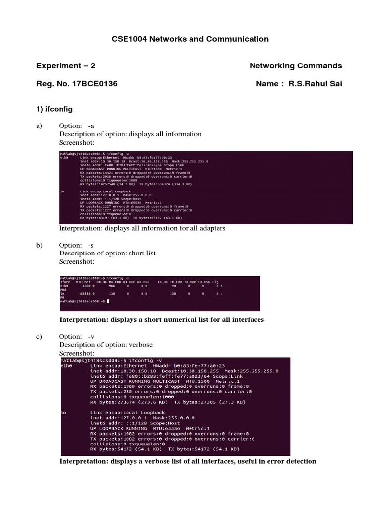 CSE1004 Networks and Communication: 1) Ifconfig | PDF | Domain Name System | I Pv6