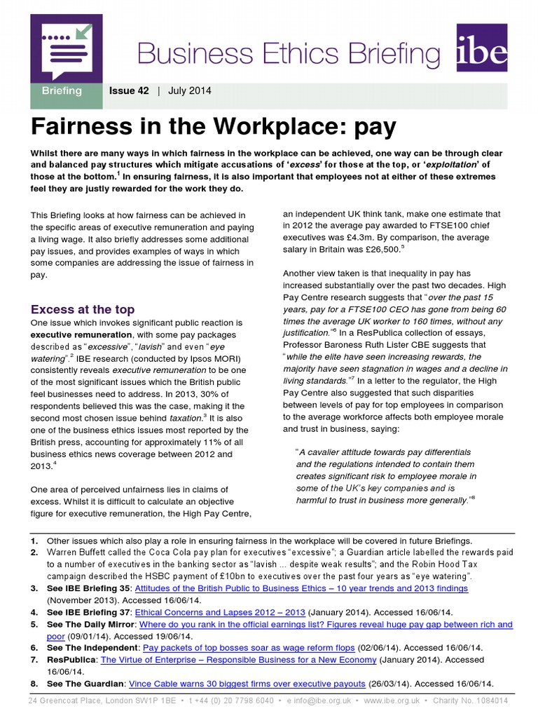 Fairness in Workplace | PDF | Living Wage | Employment