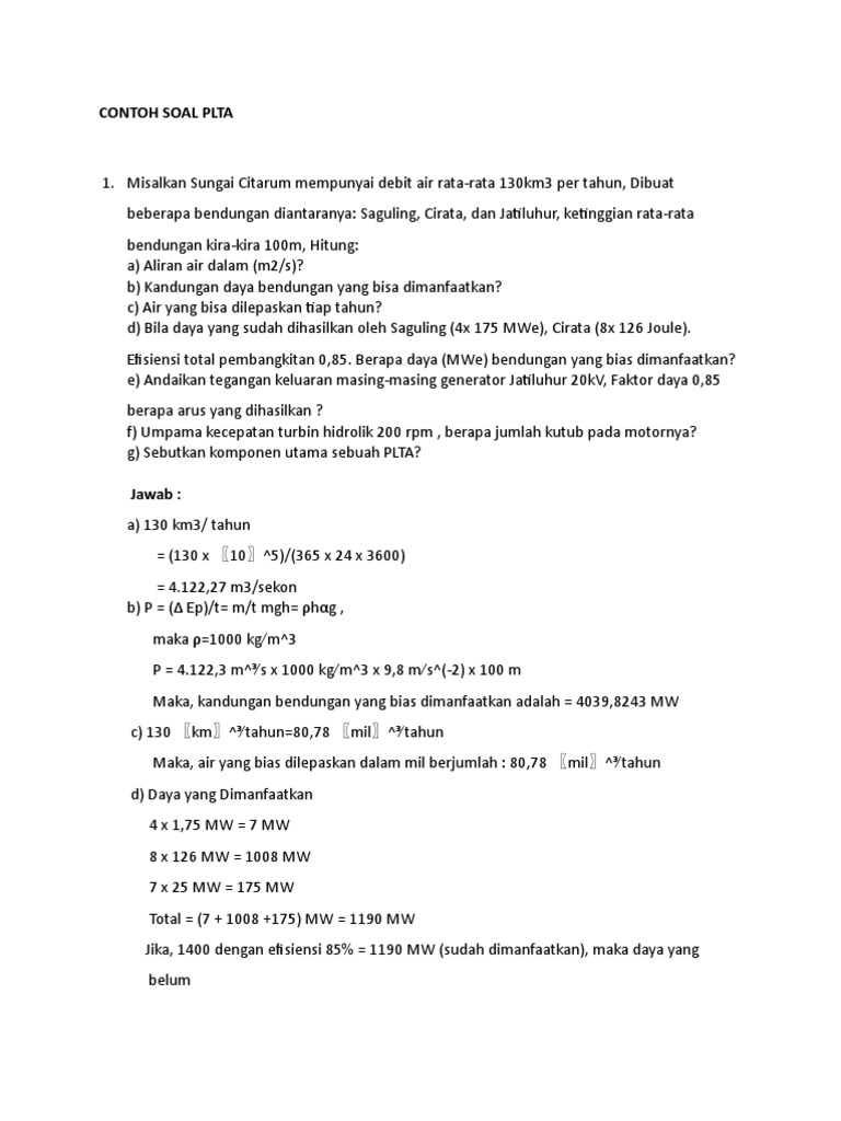 1 Contoh Soal Plta | PDF | Teknologi & Rekayasa