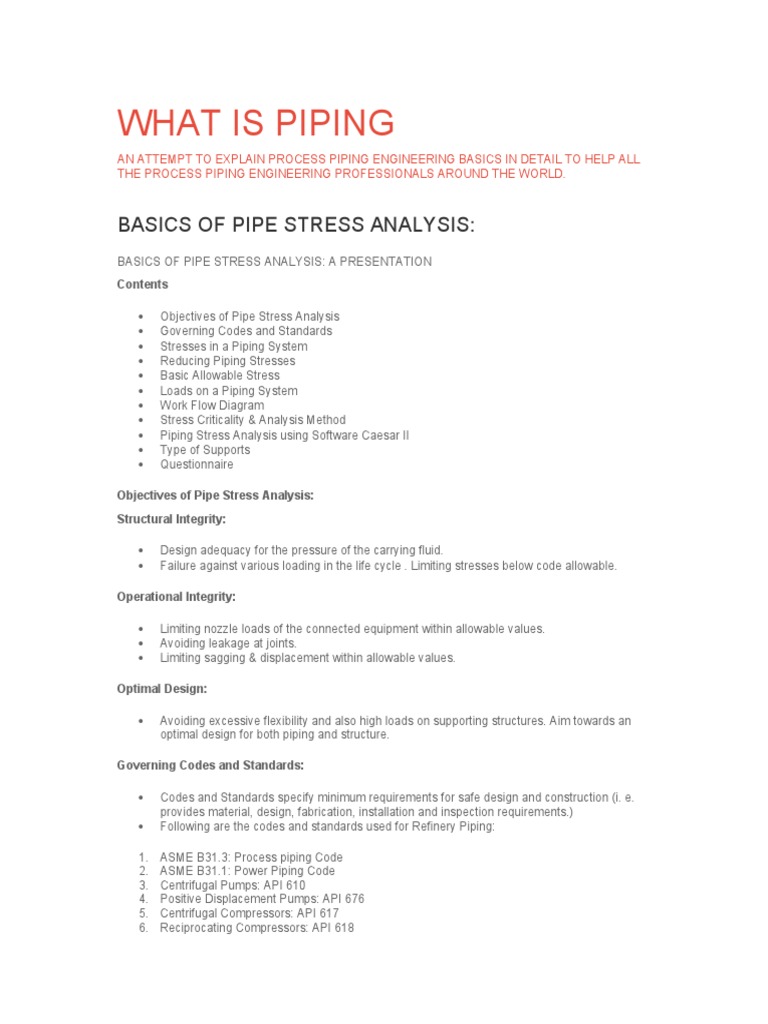 What Is Piping PDF | PDF | Pipe (Fluid Conveyance) | Stress–Strain Analysis