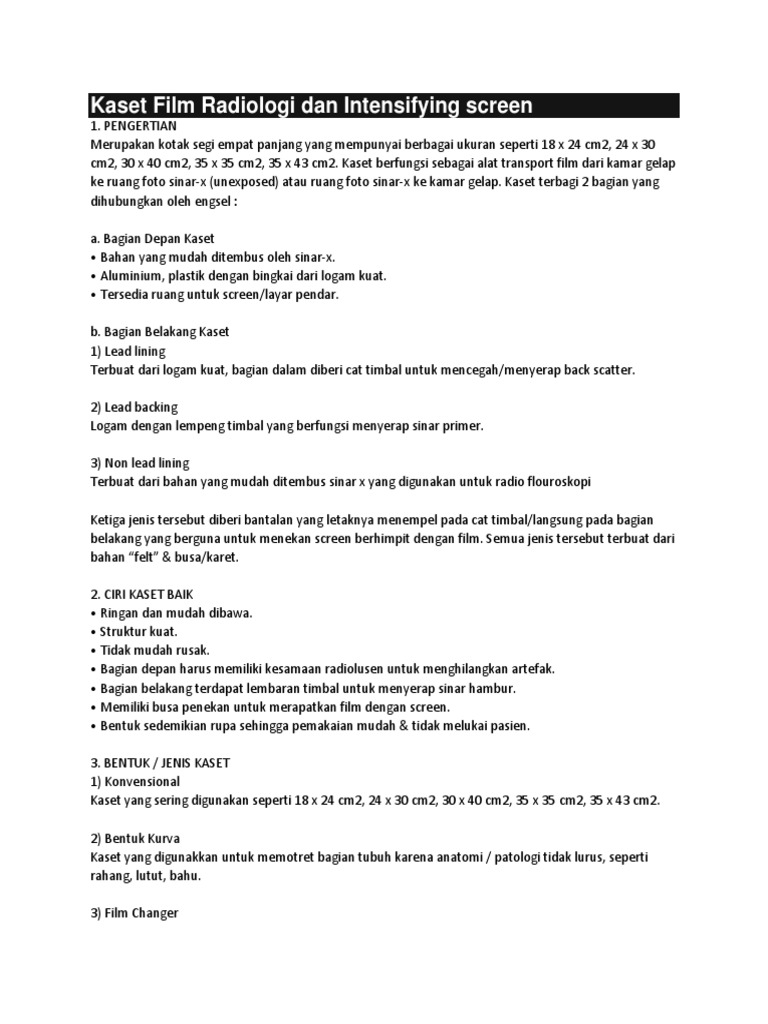 Kaset Film Radiologi Dan Intensifying Screen | PDF | Sains & Matematika