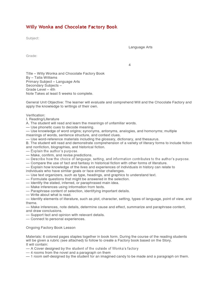 Willy Wonka and Chocolate Factory Book | PDF | Epistemology | Learning