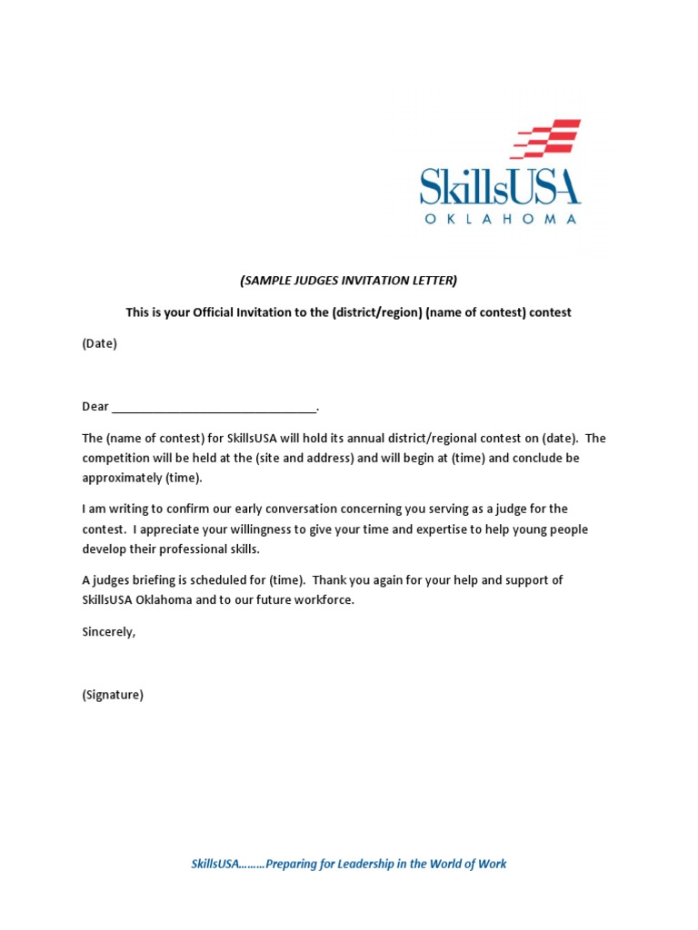 Judges Invitation Letter for SkillsUSA Contest | PDF