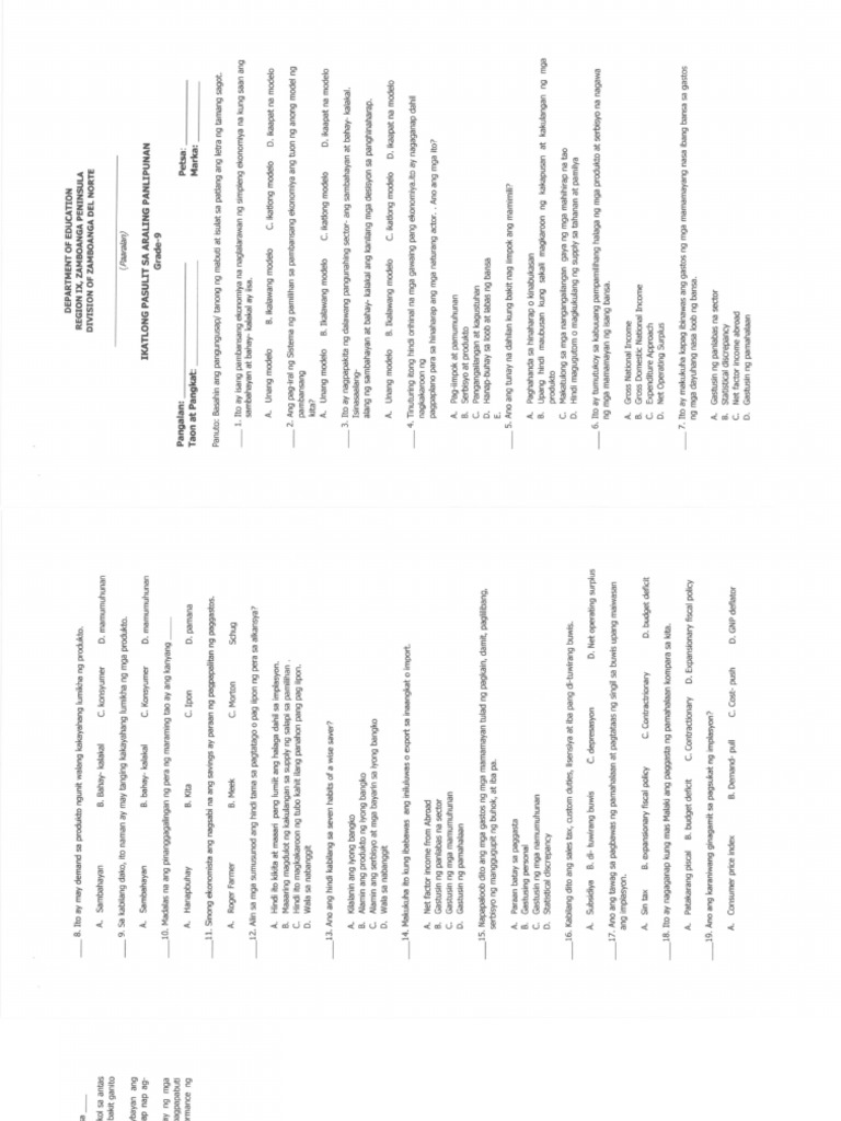 ArPan G9 3rd Grading WITH ANSWER KEY-done | PDF