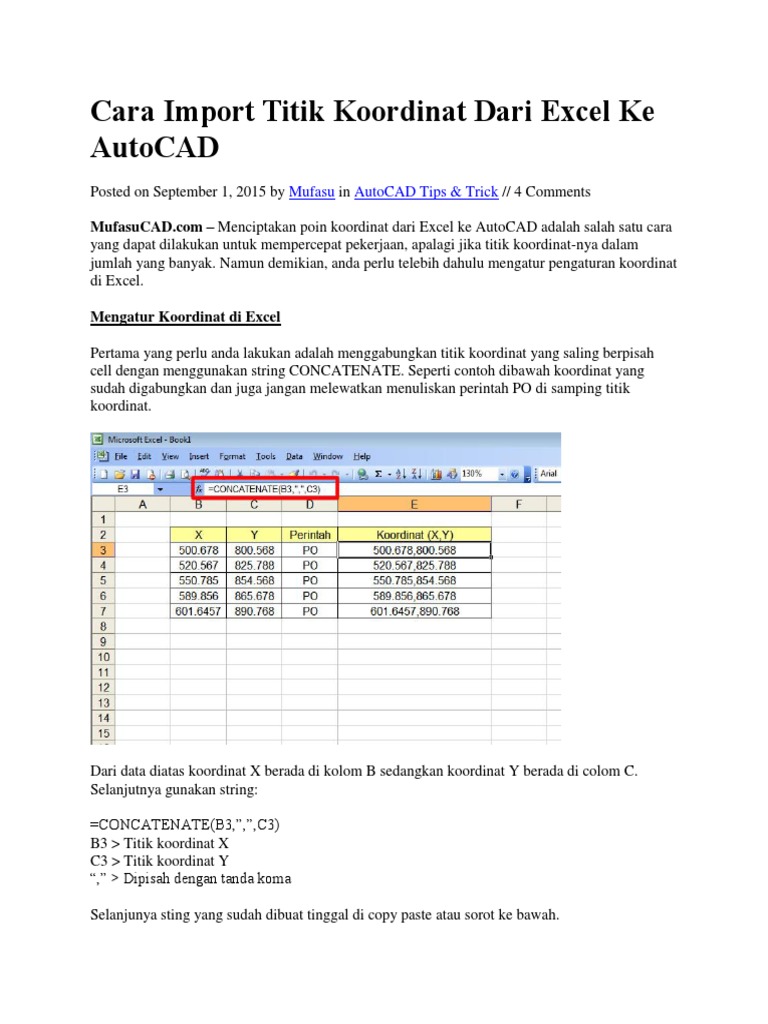 Cara Import Titik Koordinat Dari Excel Ke AutoCAD | PDF | Metode & Bahan Ajar