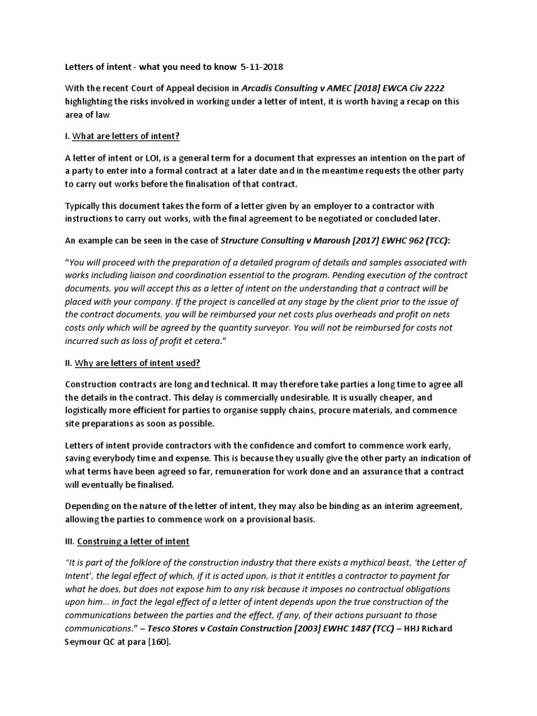 Letters of Intent | PDF | Contractual Term | Liquidated Damages