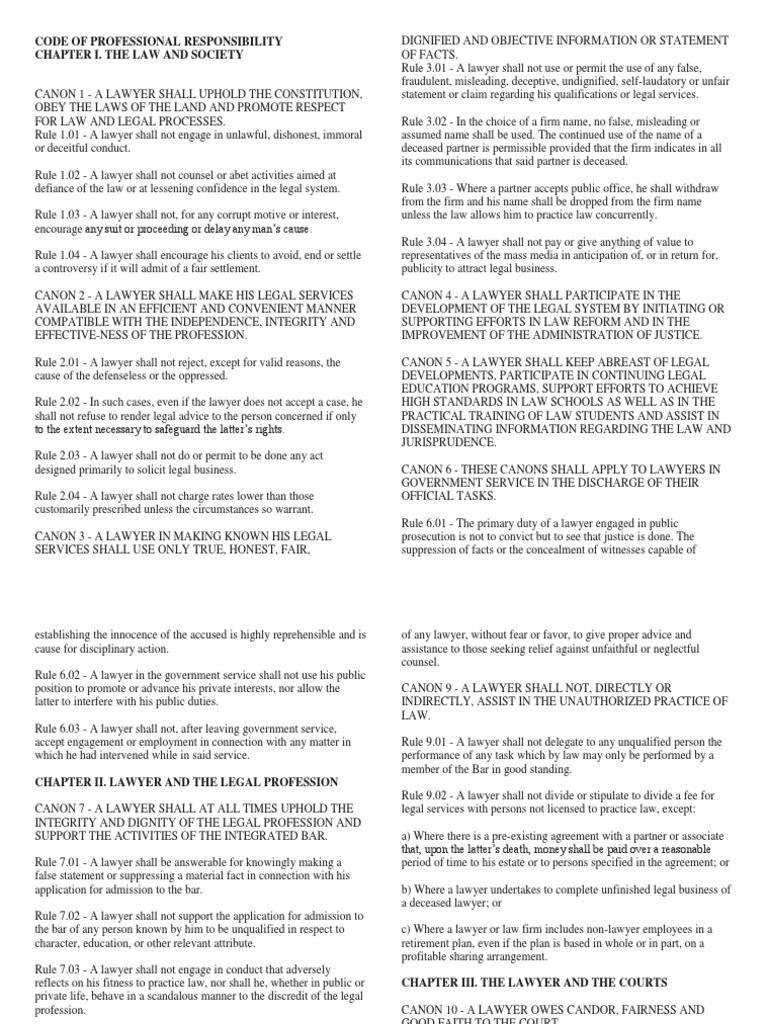 Code of Professional Responsibility | PDF | Practice Of Law | Lawyer
