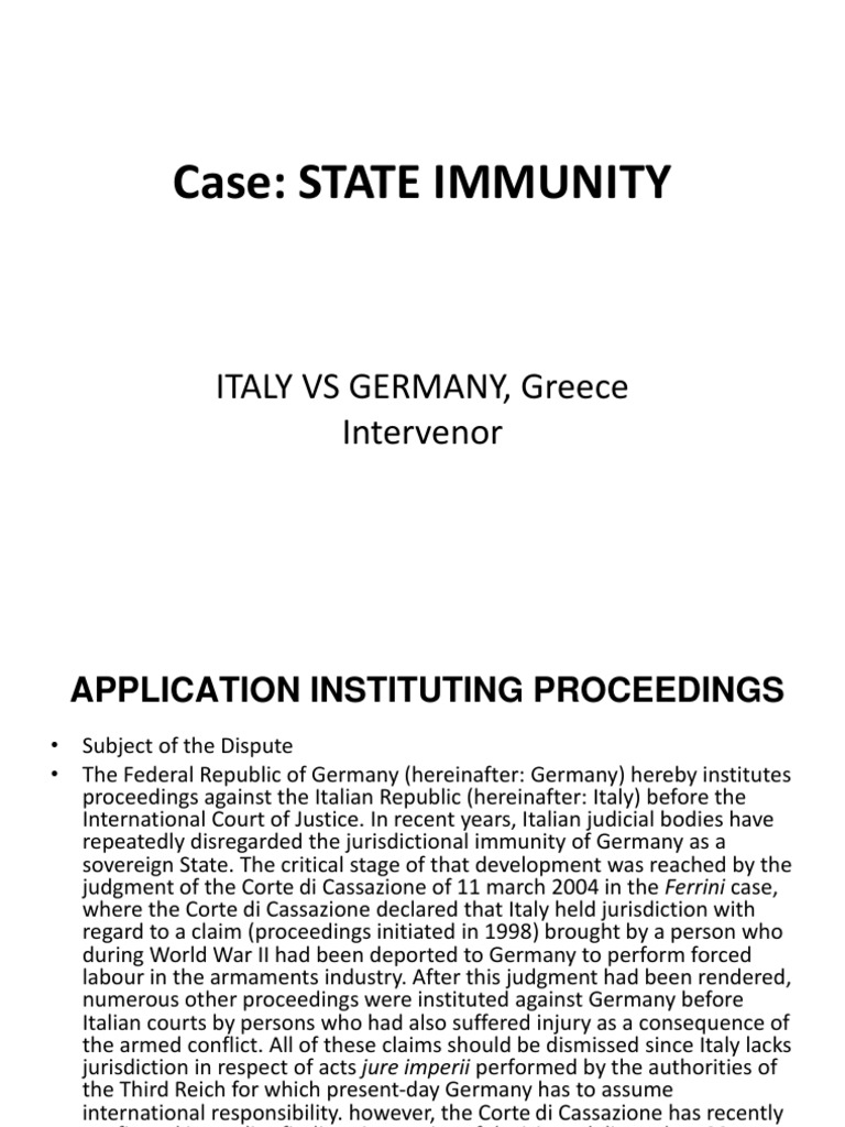 Case: State Immunity: Italy Vs Germany, Greece Intervenor | PDF ...