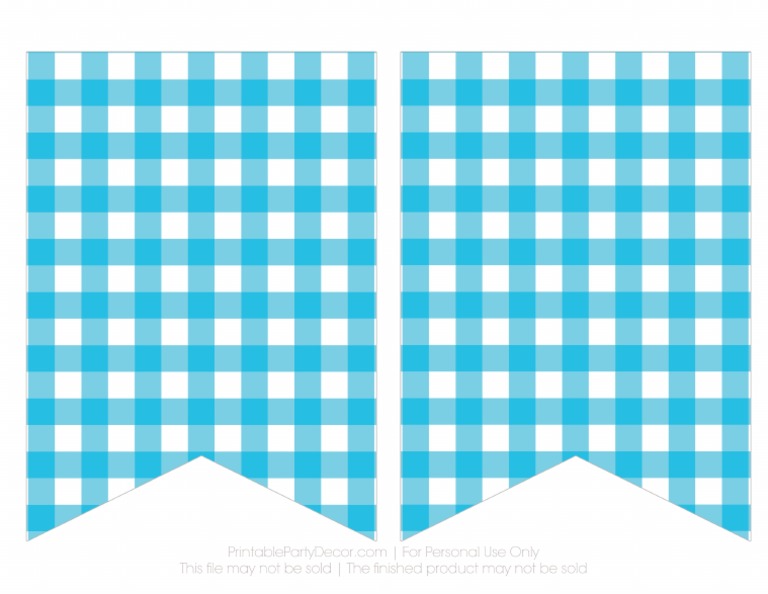 Free Printable Gingham Pennant Banner Blue