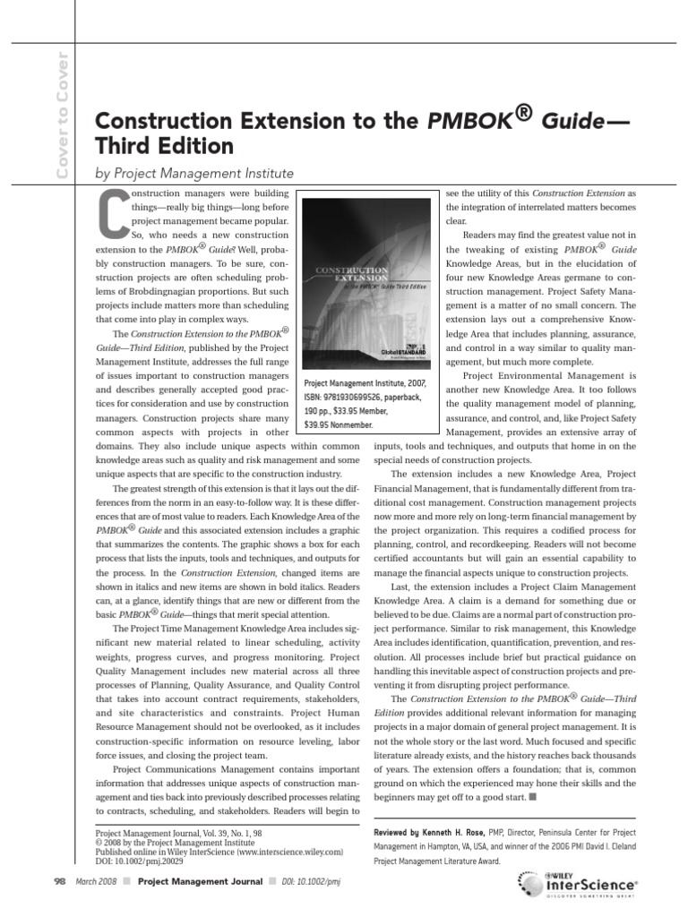 Construction Extension To The PMBOK ® Guide - Third Edition: by Project ...