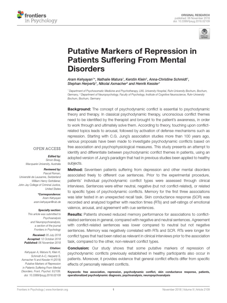 Putative Markers of Repression in Patients Suffering From Mental ...