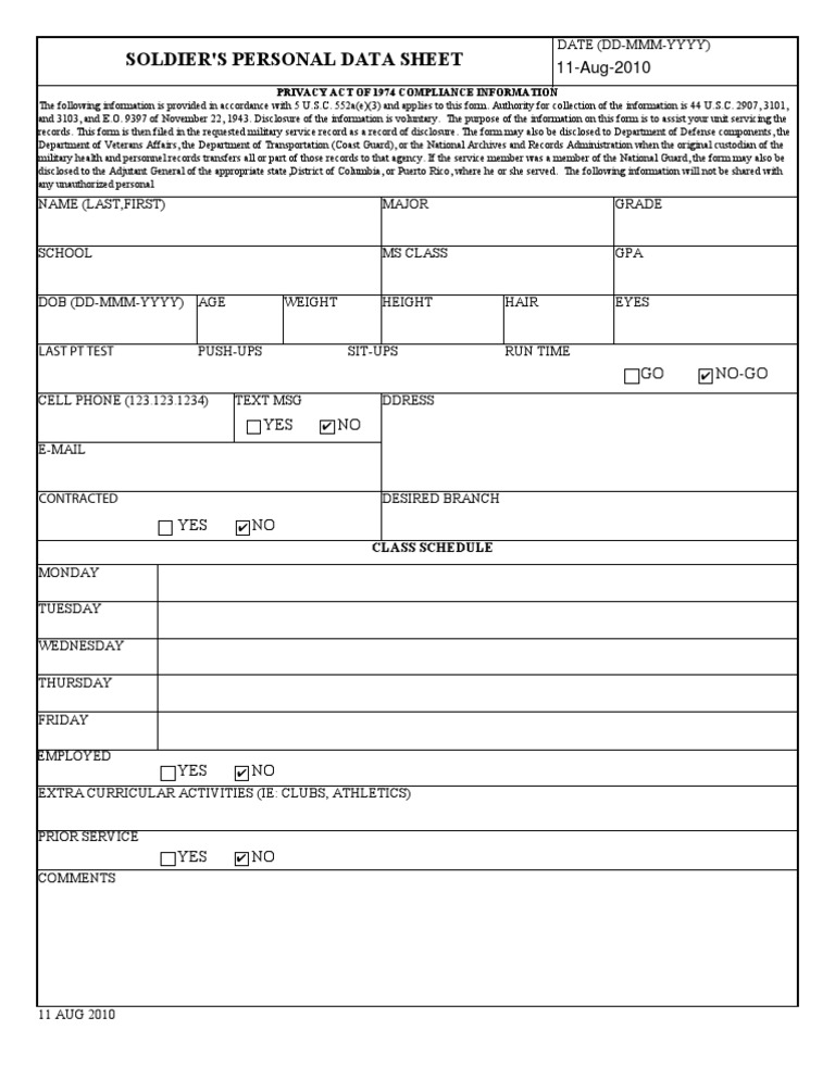 Soldiers Personal Data Sheet | PDF | Social Institutions | Social Science