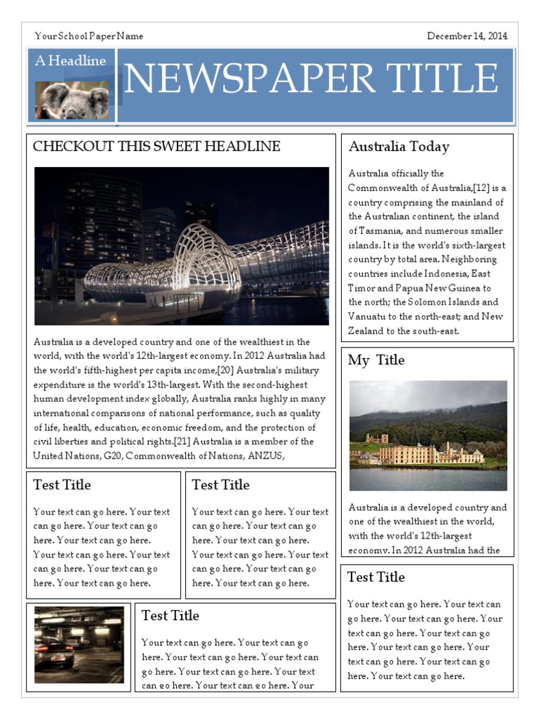 Newspaper Title: Australia Today Checkout This Sweet Headline | PDF ...