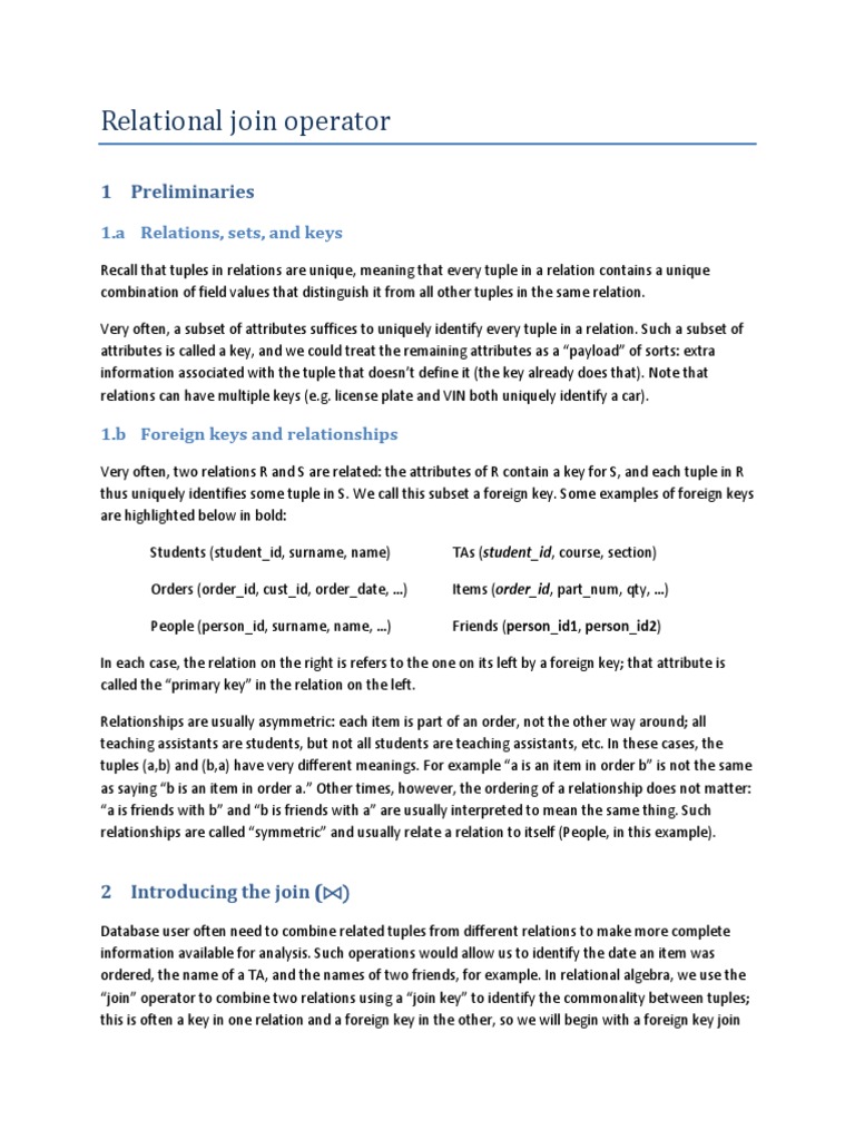 Relational Join Operator: 1 Preliminaries | Download Free PDF ...