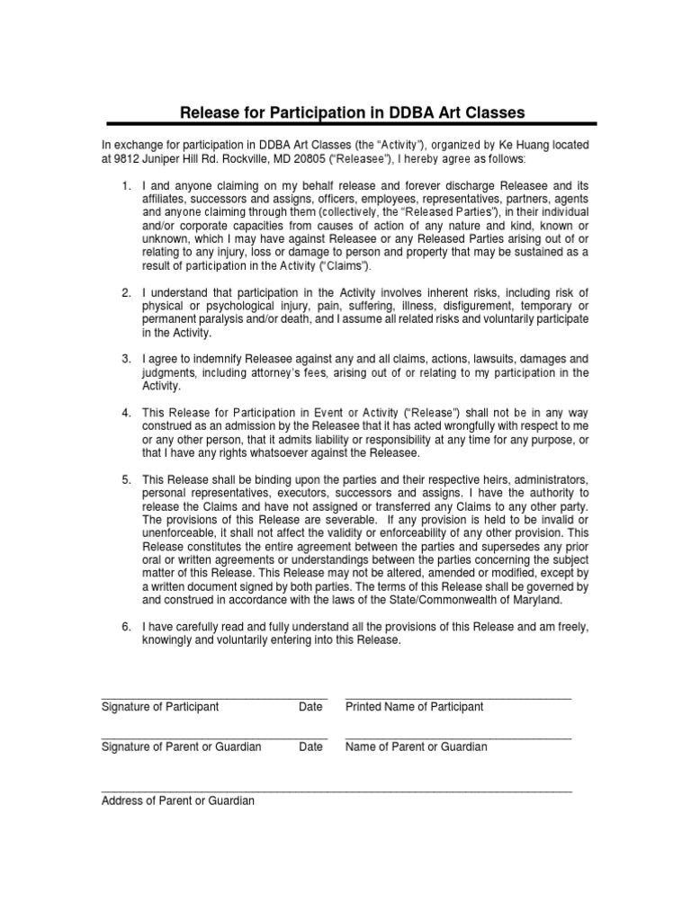 Release-For-Participation-In-Ddba Art Studio | PDF | Civil Law (Legal ...