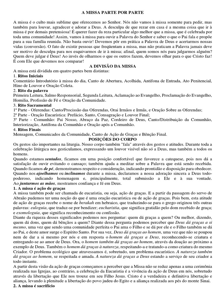 A Missa Parte Por Parte | PDF | Missa (liturgia) | Eucaristia