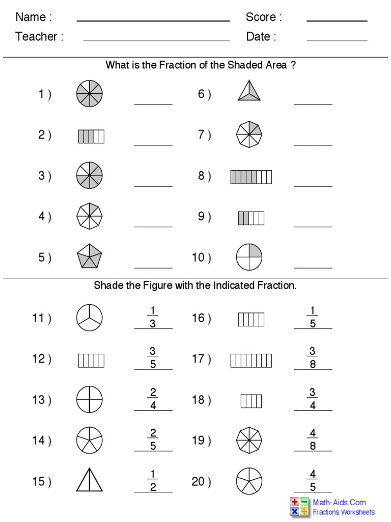 What Is The Fraction of The Shaded Area ?: Fractions Worksheets | PDF