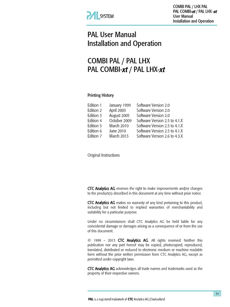 PAL User Manual Installation and Operation Combi Pal / Pal LHX Pal ...