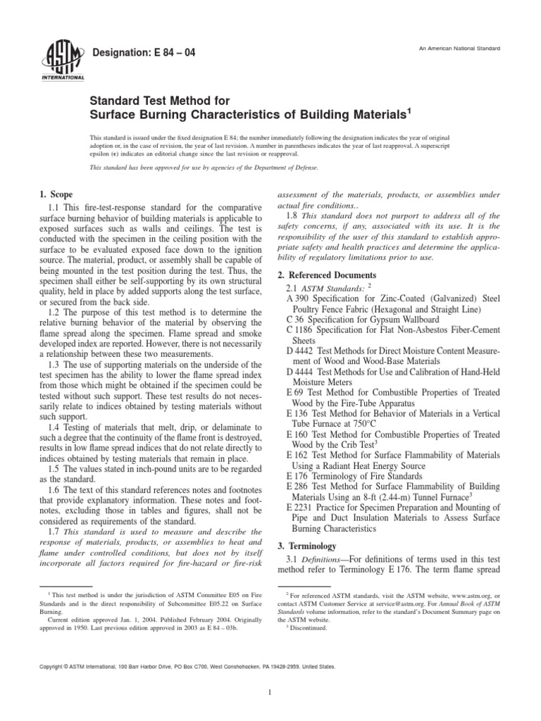 Astm E84 | PDF | Duct (Flow) | Thermocouple