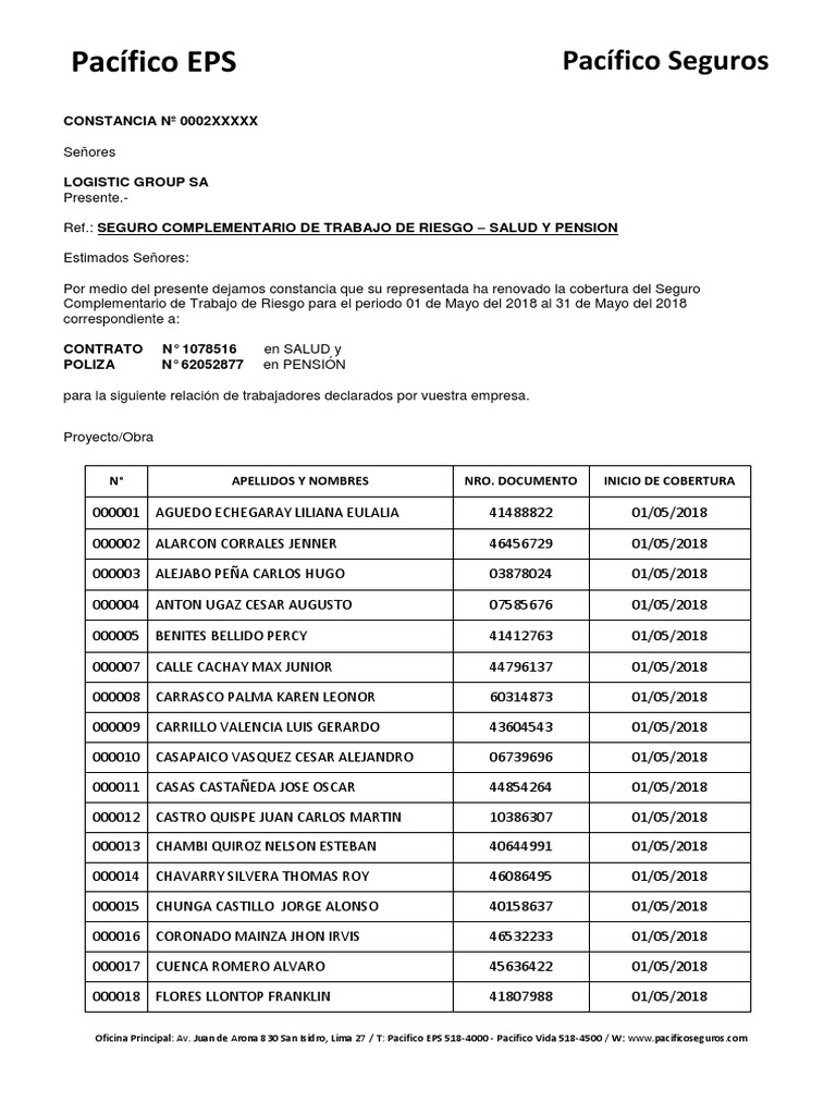 Modelo de SCTR - Mayo 2018 | PDF