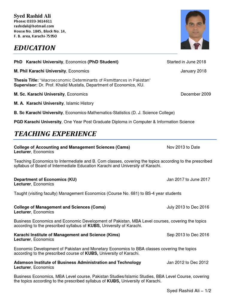 Syed Rashid Ali | PDF | Karachi | Master Of Business Administration