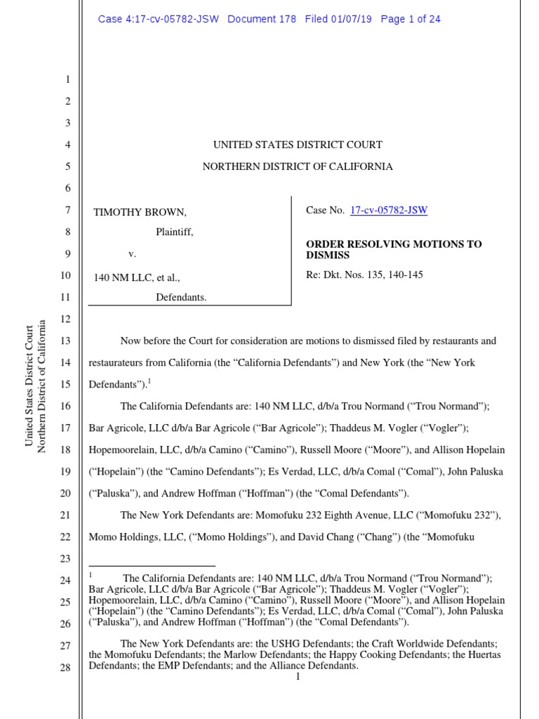 2019.01.07 (178) (Court) Order Resolving Motions To Dismiss | PDF | Personal Jurisdiction ...